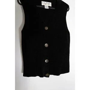 Duna | Sweaters | Vintage 9s Duna Handloomed Chenille Black Button Vest ...